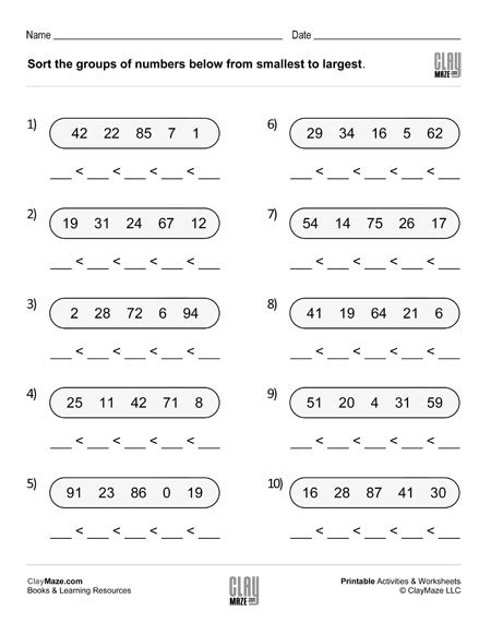 Order The Numbers Worksheets Smallest To Largest Workbooks And Free
