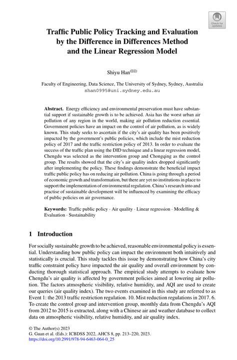 Pdf Traffic Public Policy Tracking And Evaluation By The Difference In Differences Method And