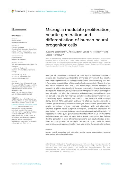 Pdf Microglia Modulate Proliferation Neurite Generation And Differentiation Of Human Neural