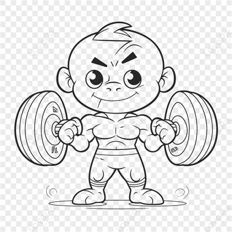 바벨을 든 만화 소년은 개요 스케치 그림을 색칠하고 있습니다 벡터인간의 몸신발류 Png 일러스트 무료 다운로드 Lovepik