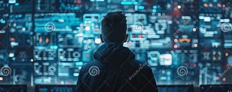 A Programmer Engrossed In Coding On A Futuristic Computer Interface Stock Illustration