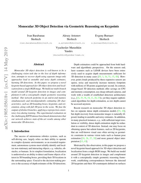 Pdf Monocular 3d Object Detection Via Geometric Reasoning On Keypoints