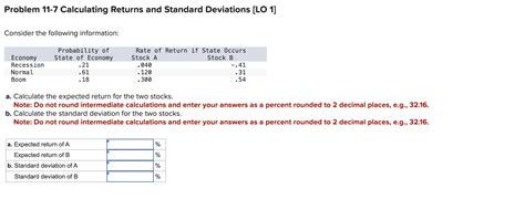 Solved Problem Calculating Returns And Standard Chegg Com