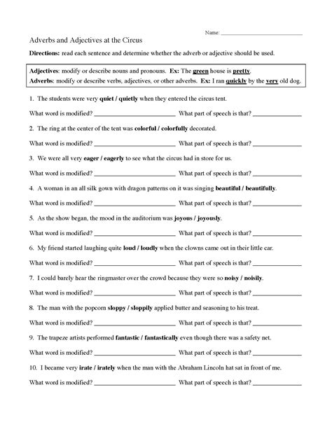 Adjective Or Adverb Worksheet Rose Printable