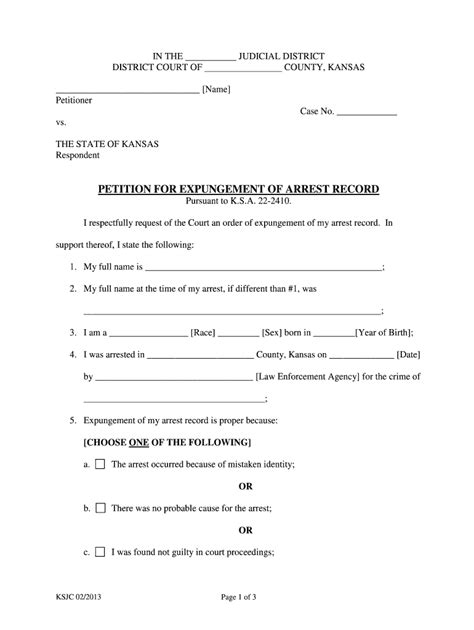 Ks Petition For Expungement Of Arrest Record 2013 Complete Legal