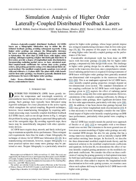 Pdf Simulation Analysis Of Higher Order Laterally Coupled Distributed Feedback Lasers