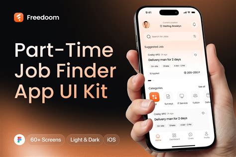 极简深浅双色工作兼职求职就业app移动应用ui设计套件figma模板freedoom Part Time Job Finder App