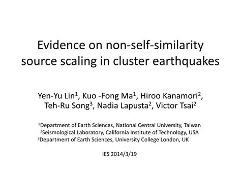 Ppt Evidence On Non Self Similarity Source Scaling In Cluster Earthquakes Powerpoint
