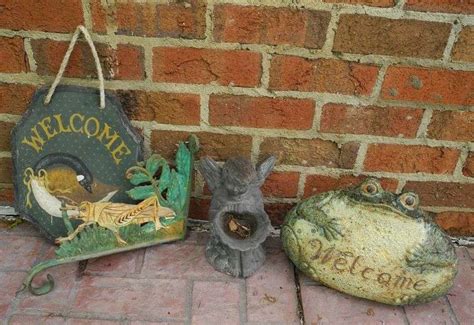 Grouping of Outdoor Décor with Cast Iron Grasshopper and Cement Mold