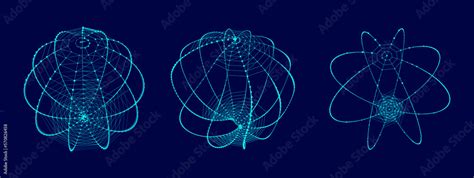 Set Of Abstract Spheres From Points And Lines On A Blue Background Network Connection Structure