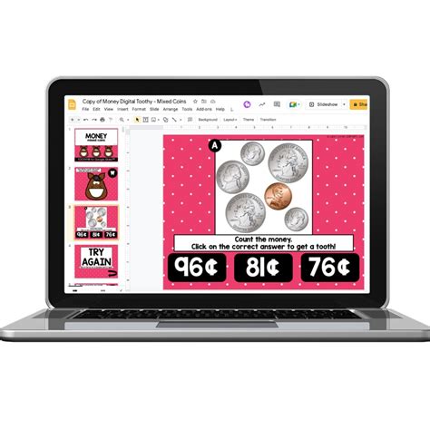 Digital 1st And 2nd Grade Math Toothy® Task Cards Money Mixed Coins Lucky Little Learners