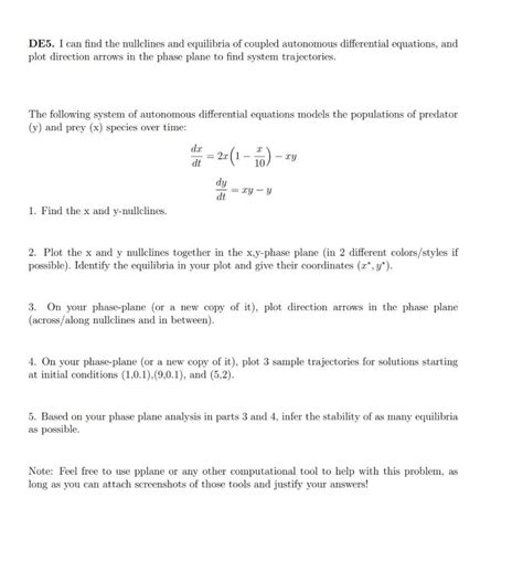 Solved De5 I Can Find The Nullclines And Equilibria Of