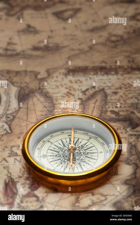 Old Compass On Ancient Map Stock Photo Alamy