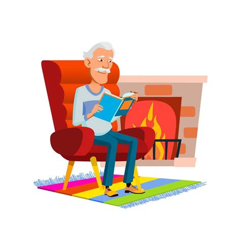 Elderly Man Reading Book In Living Room Vector 17389902 Vector Art At