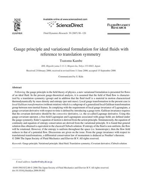 Pdf Gauge Principle And Variational Formulation For Ideal · Gauge