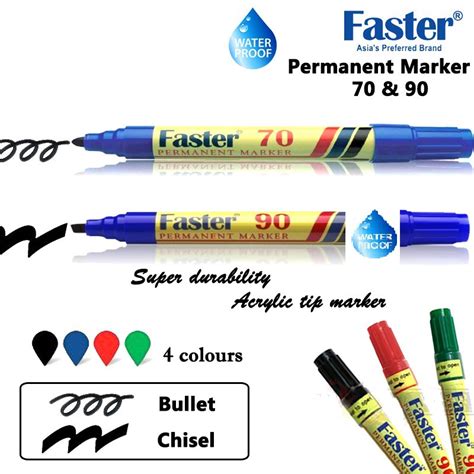 Faster 70 Faster 90 Permanent Marker Pen Black Blue Red Green 12 Batang Shopee Malaysia