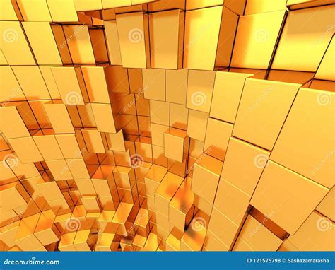 Golden Cubes Abstract Futuristic Background Stock Illustration