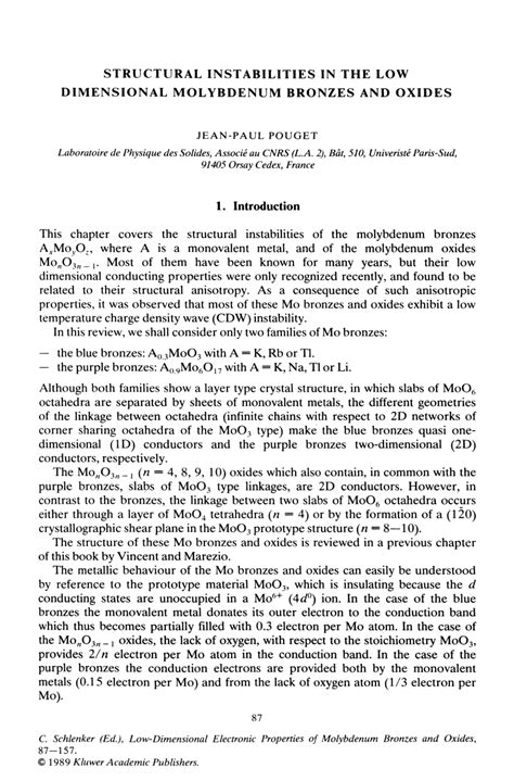 Pdf Structural Instabilities In The Low Dimensional Molybdenum