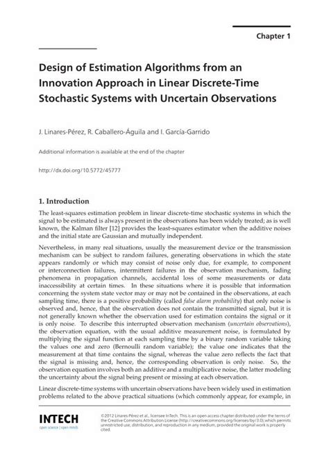 Pdf Design Of Estimation Algorithms From An Innovation Approach In Linear Discrete Time