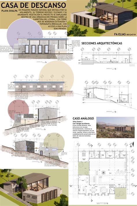 Casa De Playa Lámina Arquitectónica Láminas Arquitectónicas Laminas De Presentacion