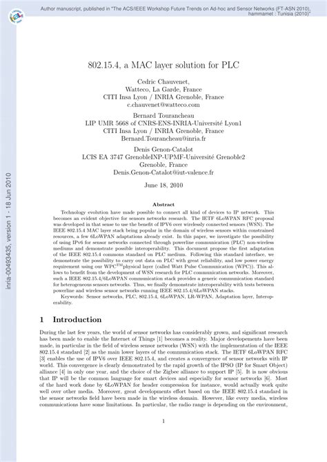 Pdf 802 15 4 A Mac Layer Solution For Plc