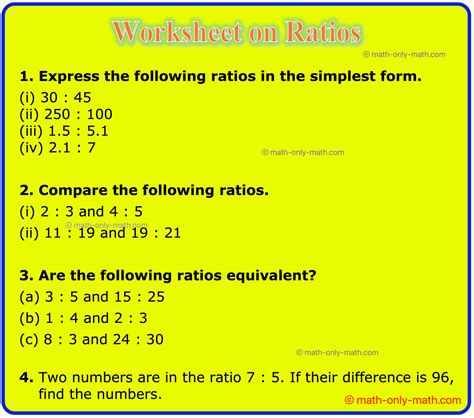 Ratio Maths Worksheets