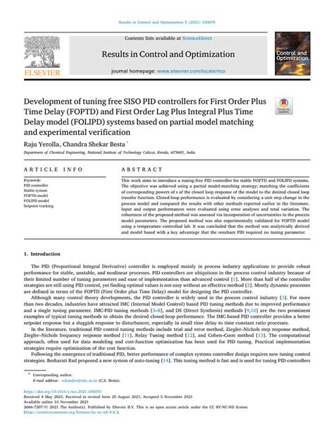 Development Of Tuning Free Siso Pid Controllers For First Ord 2021 Results I Pdf