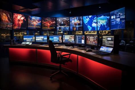 Premium AI Image Newsroom With Screens Displaying Realtime Updates