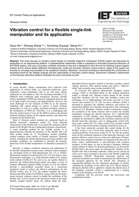 Pdf Vibration Control For A Flexible Single Link Manipulator And Its Application