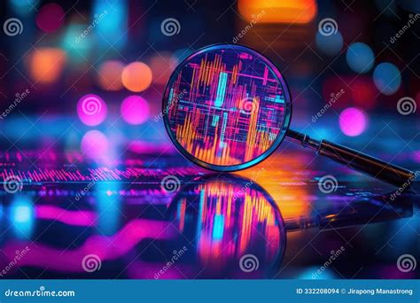 Magnifying Glass Over Data Grid With Glowing Charts Vibrant Bokeh Lights Sharp Details