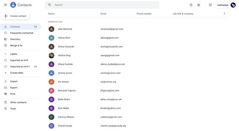 Gmail Contacts List Contact List Mail Merge Create Labels