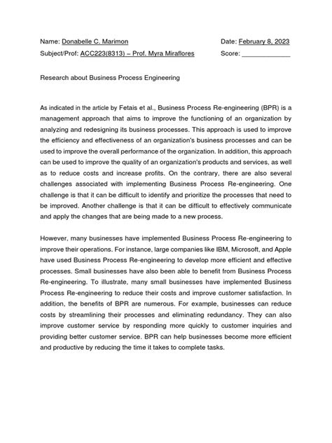 Business Process Re Engineering Pdf Business Process Information Technology