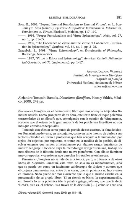 Pdf Alejandro Tomasini Bassols Discusiones Filosóficas