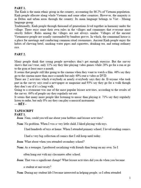 Tapescript Listening Pdf Vietnamese People Vietnam