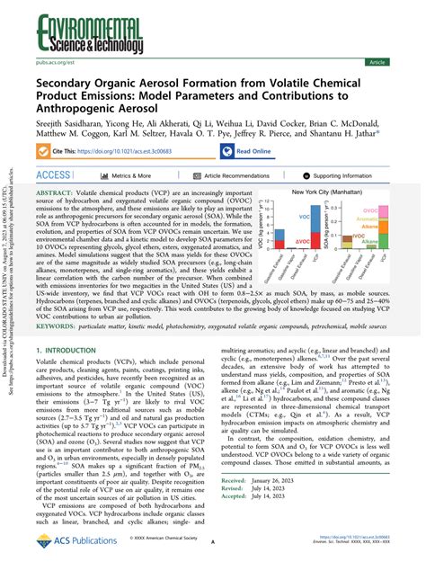 Pdf Secondary Organic Aerosol Formation From Volatile Chemical Product Emissions Model
