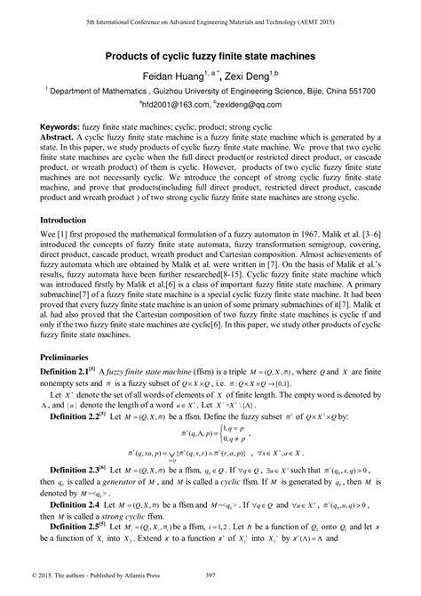 Pdf Products Of Cyclic Fuzzy Finite State Machines