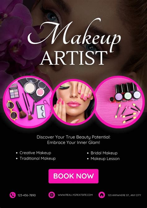 Black Pink Modern Elegant Makeup Artist Workshop Poster Canva