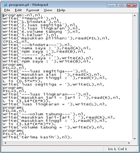 Koleksi Riyana Membuat Menu Pada Program Prolog