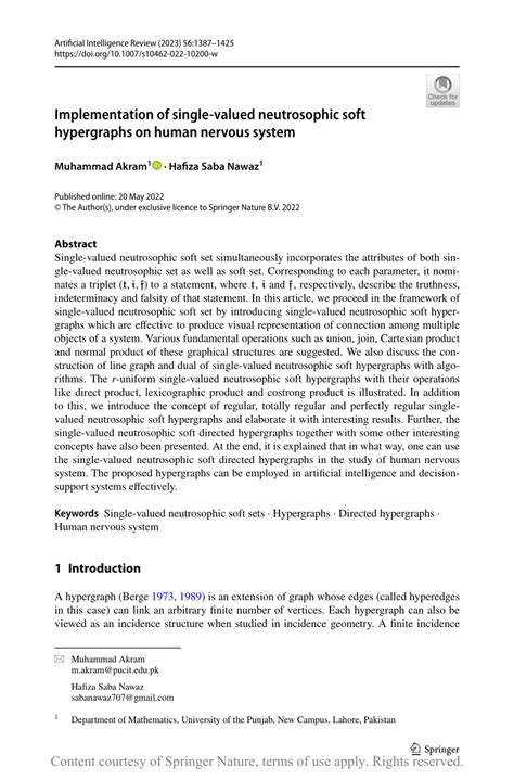 Implementation Of Single Valued Neutrosophic Soft Hypergraphs On Human Nervous System Request Pdf