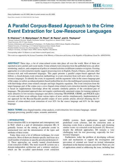 Pdf A Parallel Corpus Based Approach To The Crime Event Extraction For Low Resource Languages