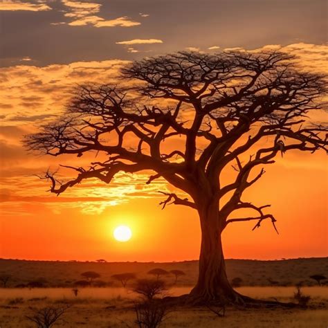 Premium Photo A Sunset With A Tree And A Sunset In The Background