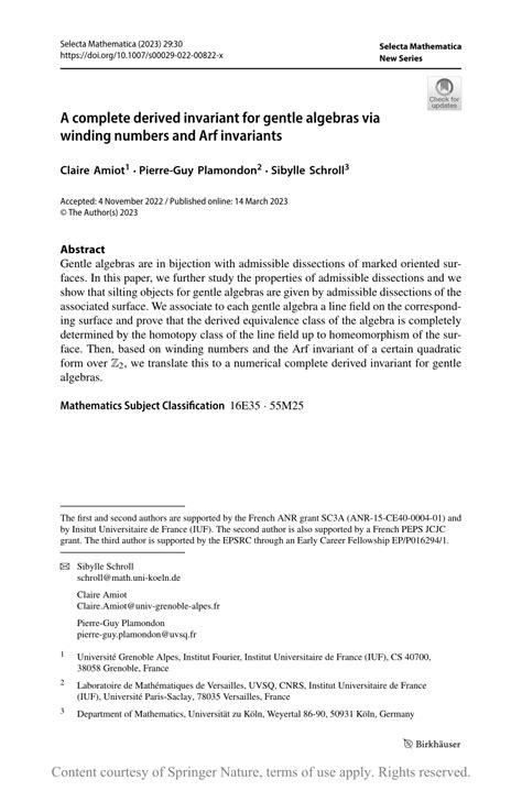 Pdf A Complete Derived Invariant For Gentle Algebras Via Winding