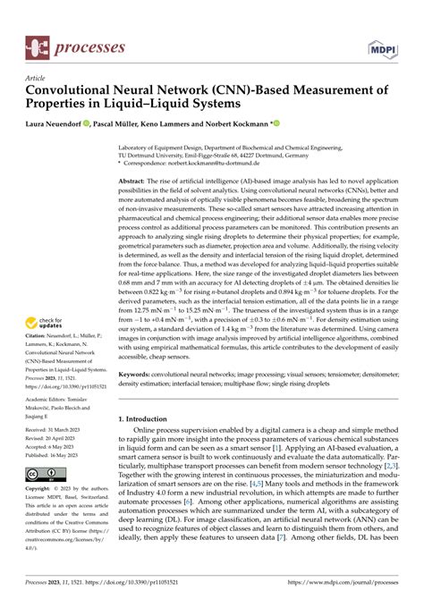 Pdf Convolutional Neural Network Cnn Based Measurement Of Properties In Liquid Liquid Systems