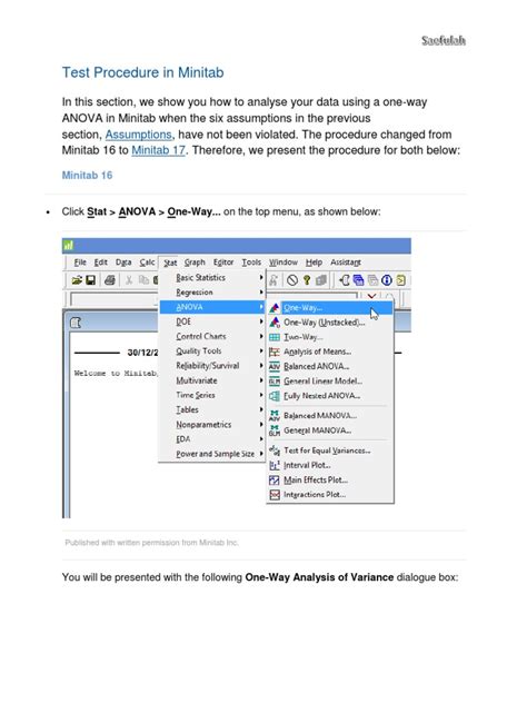 one way anova using minitab pdf analysis of variance p value