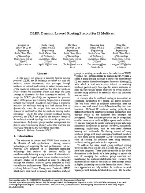 Dlrp Dynamic Layered Routing Protocol For Ip Multicast Pdf