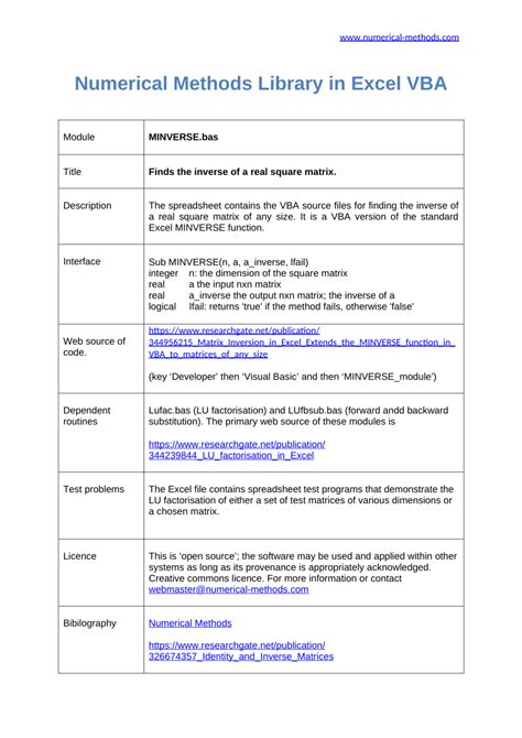 Pdf Matrix Inversion In Excel Extends The Minverse Function In Vba