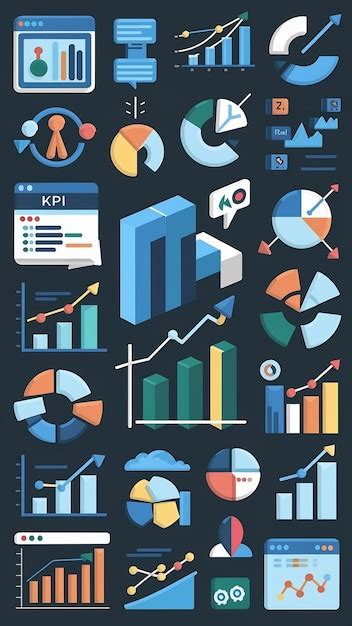 Business Analytics Icons Set Key Performance Indicators Metrics Kpi Dashboard Charts Graphs