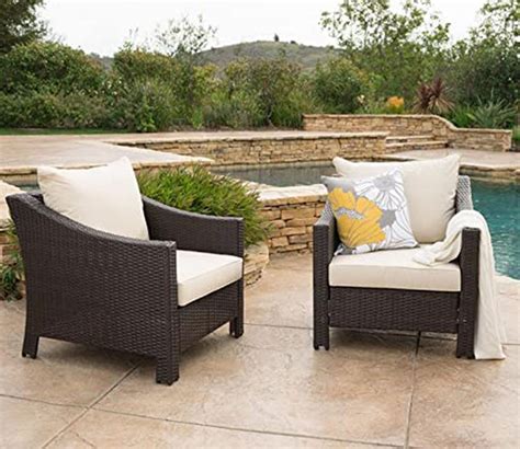Buy Dark Brown Rattan And Wicker Patio Chair With Cream Cushions Set