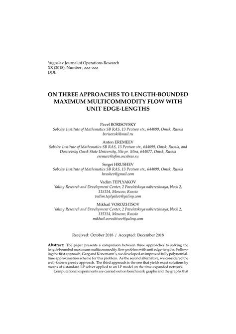 Pdf On Three Approaches To Length Bounded Maximum Multicommodity Flow