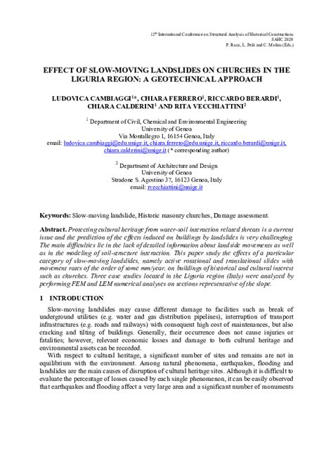 Pdf Effect Of Slow Moving Landslides On Churches In The Liguria Region A Geotechnical Approach